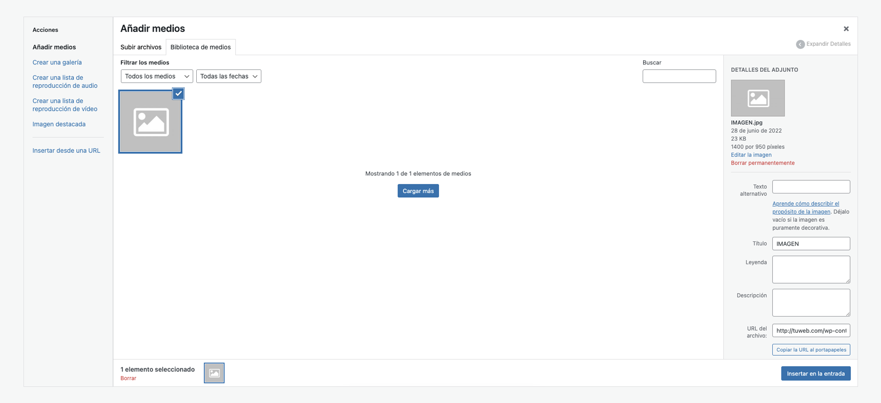 Biblioteca de Medios en WordPress | WEBHOY